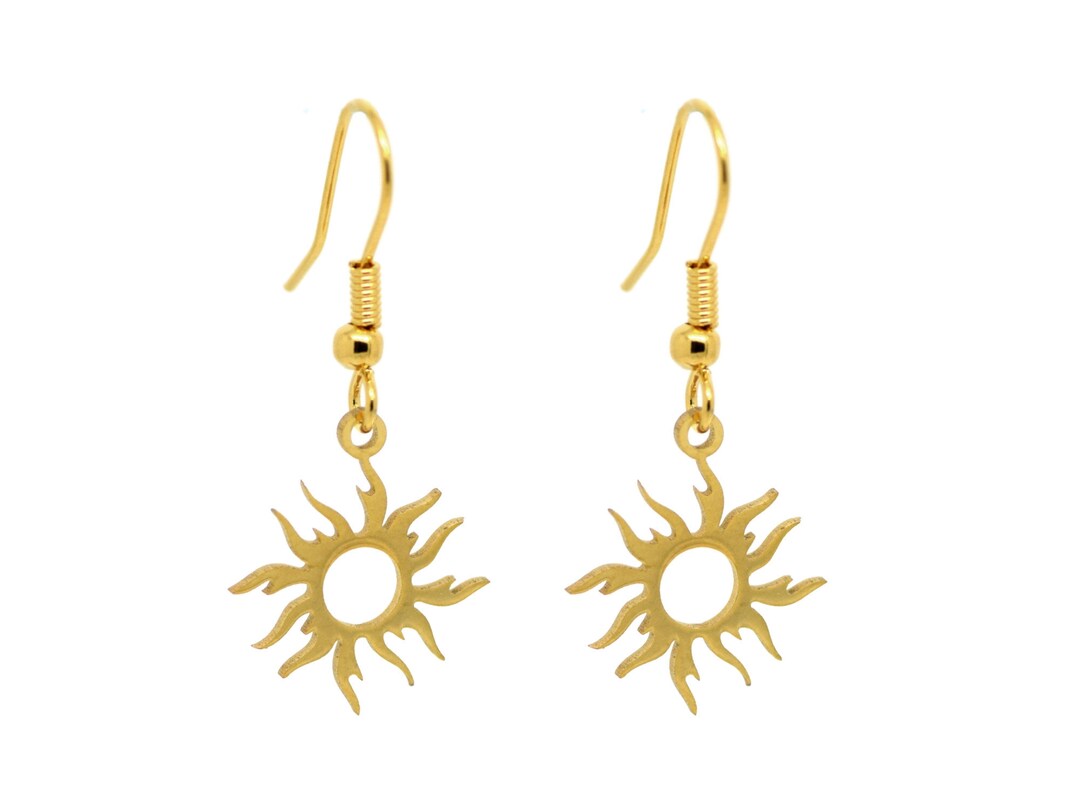 The Golden Sun Earrings in Stainless Steel, Gold Sol Charms, Nature ...