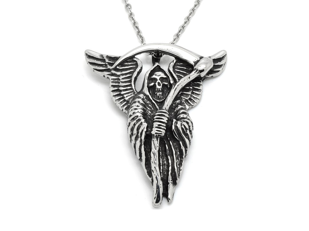2" Grim Reaper Necklace in Stainless Steel on 24" Chain, Angel of Death ...