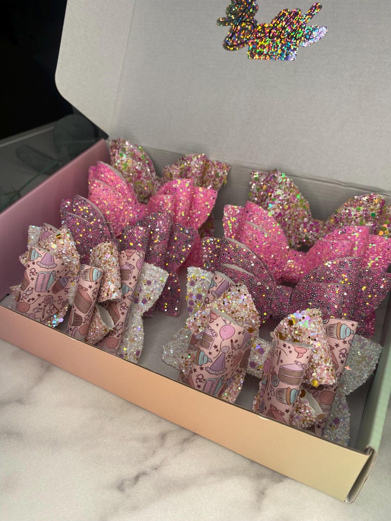8 Pink Glitter Bows - Etsy