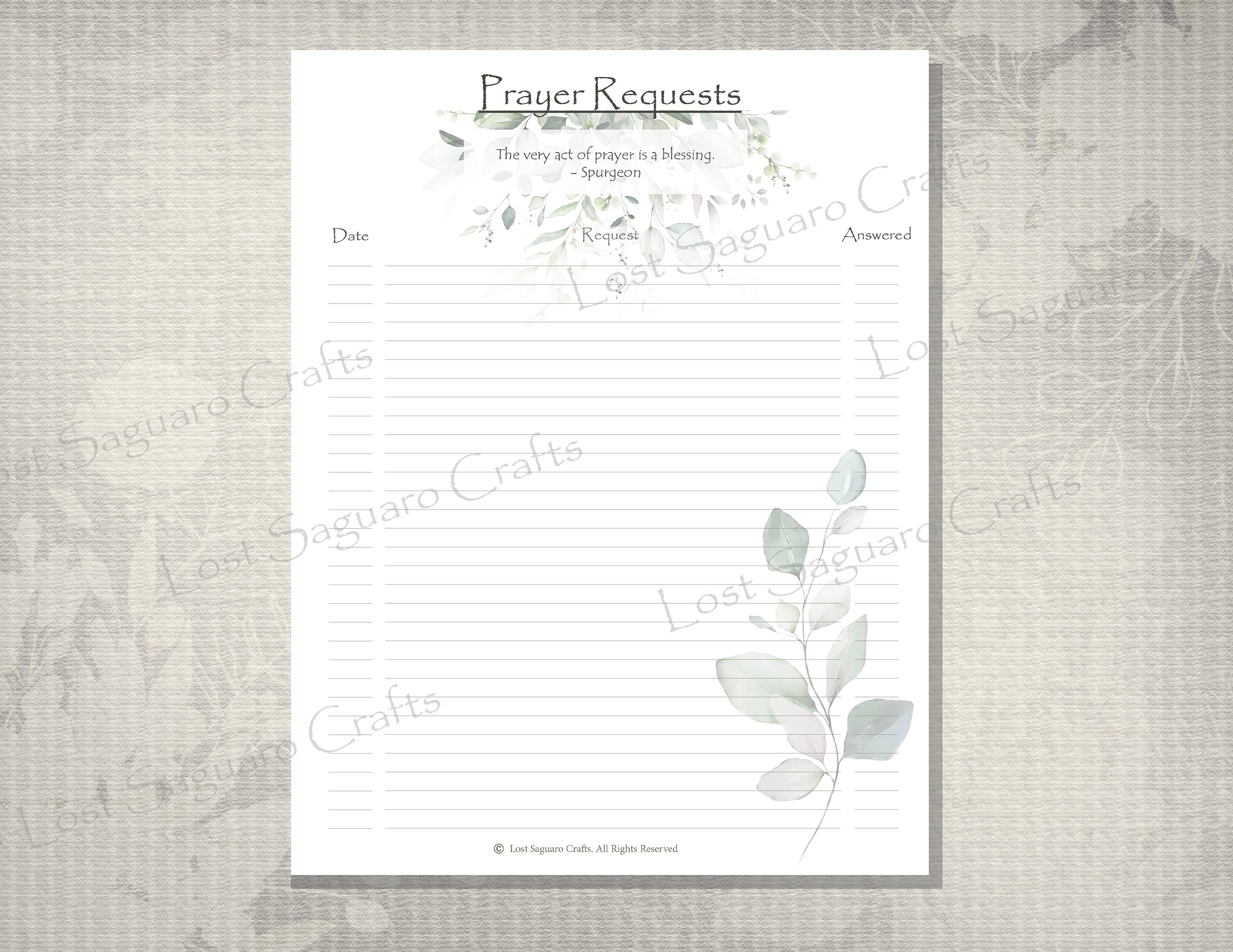 Printable Prayer Request, Simple, Minimalist, Nature Themed, Prayer ...