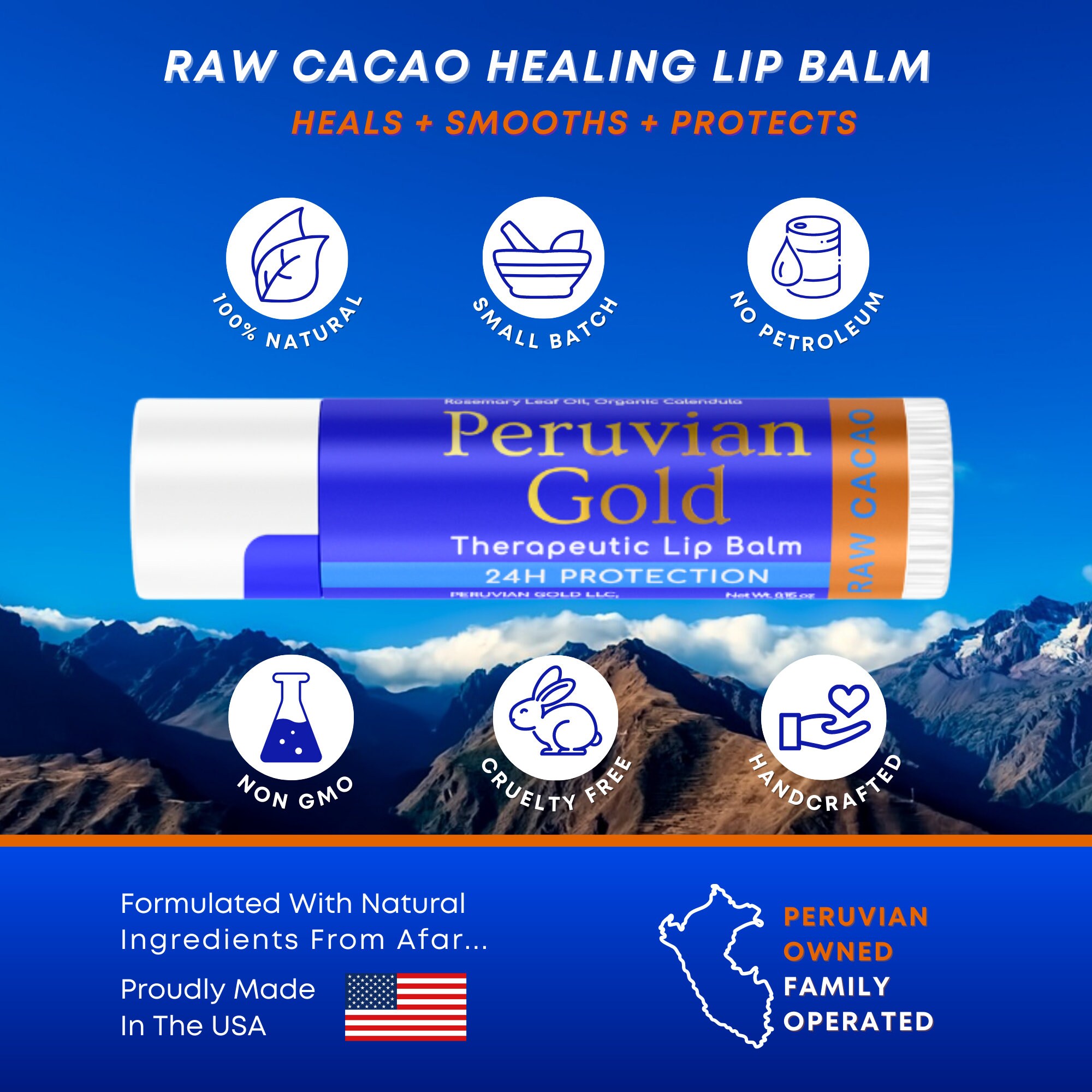 Raw Cacao Lip Balm 4 Pack, Peruvian Gold Therapeutic Lip Care 24 Hour ...