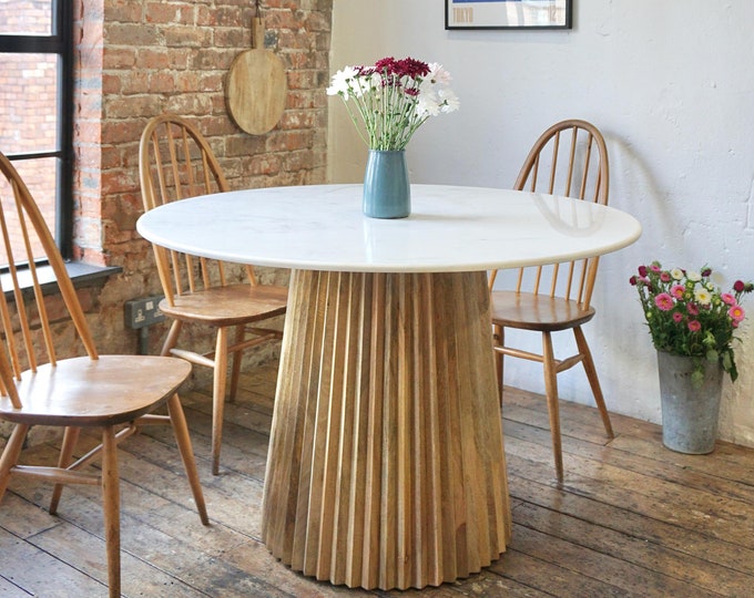 Freya Round Solid Marble & Mango Wood Dining Table Natural Featuring a ...