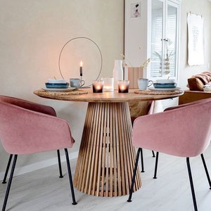 Remi Luxury Round Natural Solid Acacia Wood Hand Made Dining Table 4 ...