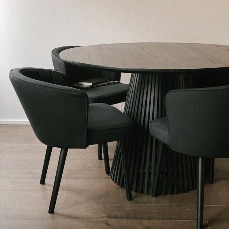 Remi Luxury Round Solid Mango Wood Dining Table in Black 4 - Etsy