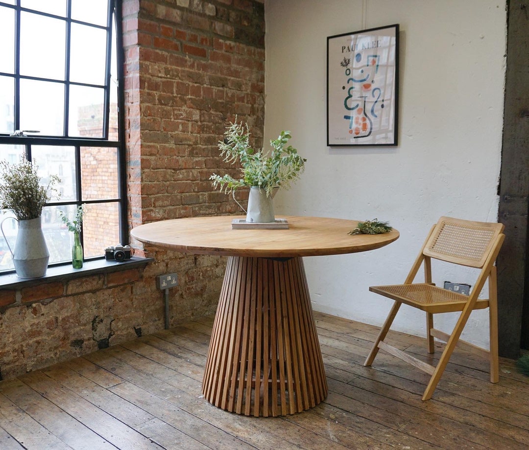 Remi Luxury Round Natural Solid Acacia Wood Hand Made Dining Table 4 ...