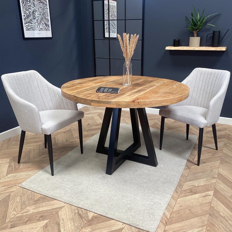 Ida Luxury Round Solid Mango Wood Industrial Dining Table - Etsy UK