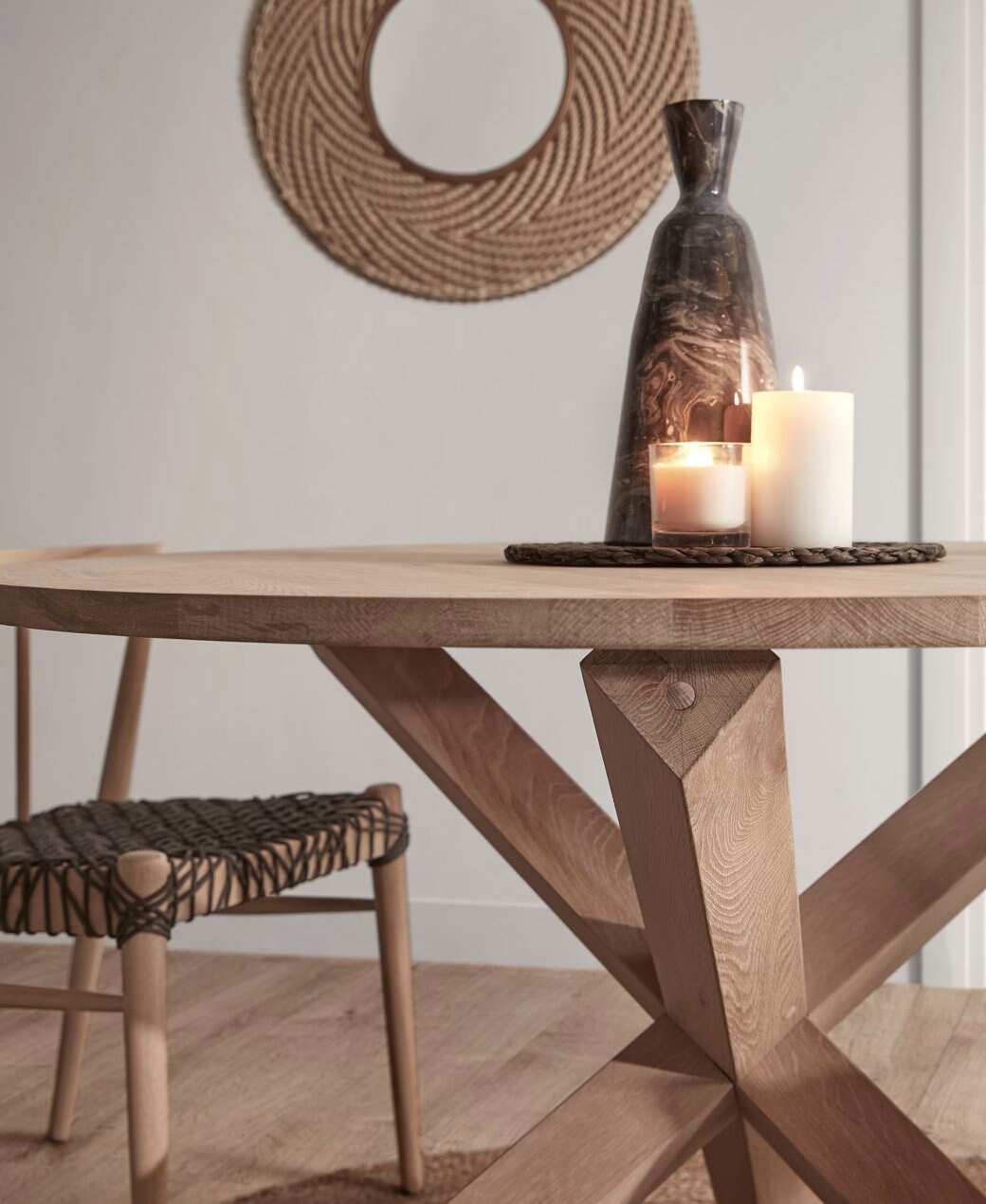 Lotus Luxury Solid Oak Wood Round Dining Table With a Stunning - Etsy