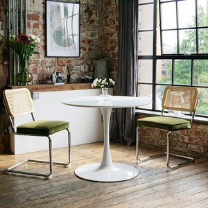 Bella White Round Dining Table With White Gloss Base and Stem With a ...