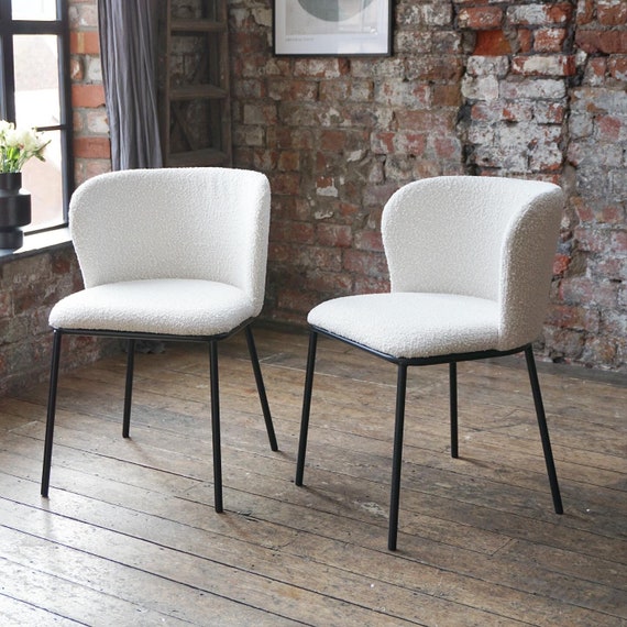 2 X Mila Dining Chairs in a Light Cream Boucle Fabric With Black Legs Hand Produced and Finished High Quality Comfortable Chairs Etsy