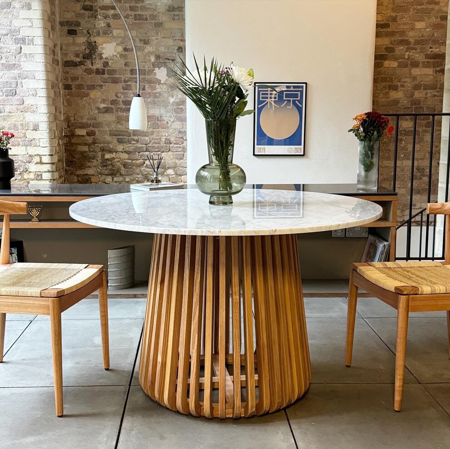 Nakula Round Solid White Marble Dining Table Top With a Mango Wood Base Finished in Natural 3 Sizes 0.8m 1.0m or 1.20m Diameter Hand Made Etsy