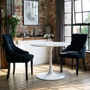 Bella White Round Dining Table With White Gloss Base and Stem With a ...