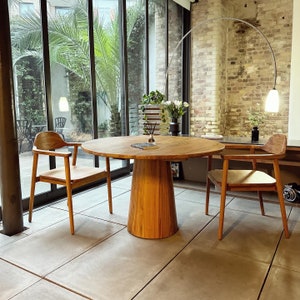 Bronx Solid Teak Pedestal Dining Table With Natural Finish Three Sizes ...