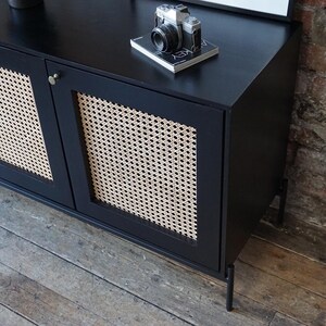 Oscar Three Door Rattan Large Solid Wood Sideboard With a Black Finish ...