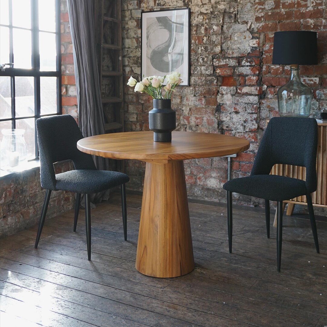 Bronx Solid Teak Pedestal Dining Table With Natural Finish Three Sizes ...