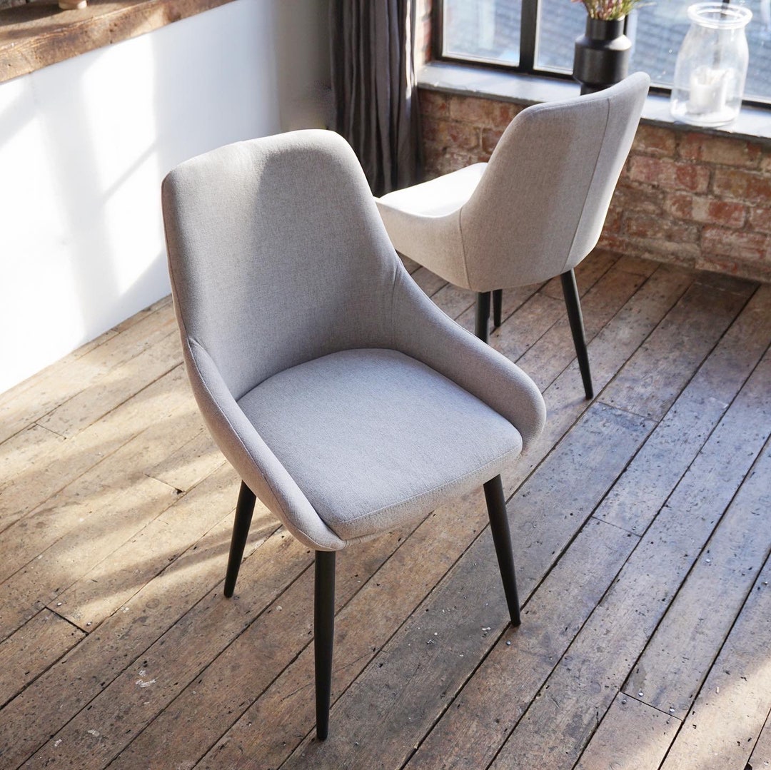 2 X Athena Luxury Dining Chairs in Stone With Black Metal Legs ...