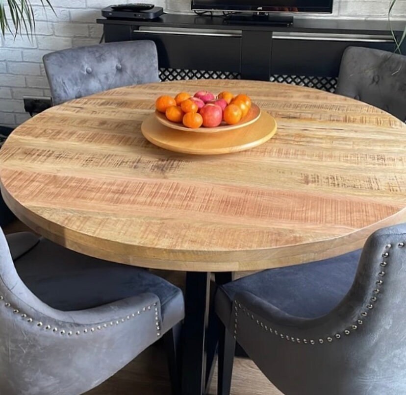 Ida Luxury Round Solid Mango Wood Industrial Dining Table - Etsy UK