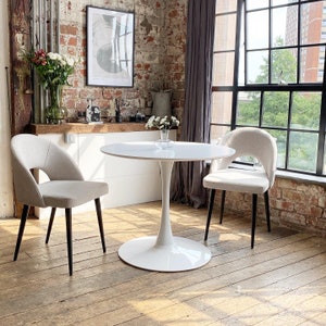 Bella White Round Dining Table With White Gloss Base and Stem With a ...