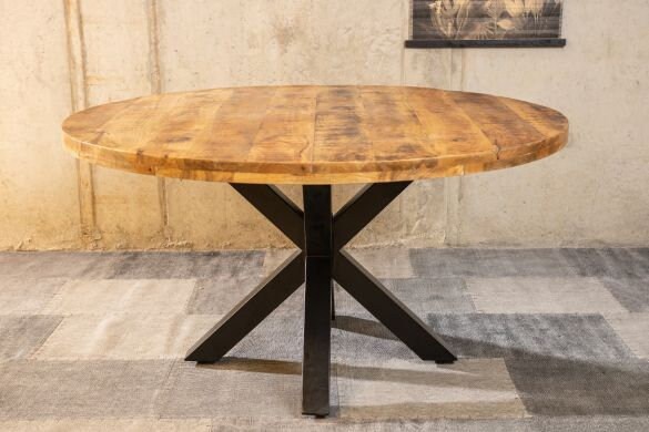 Luxury Round Solid Mango Wood Industrial Hand Made Dining Table with Black Metal Legs and a Distressed Walnut Finish Four Sizes Etsy