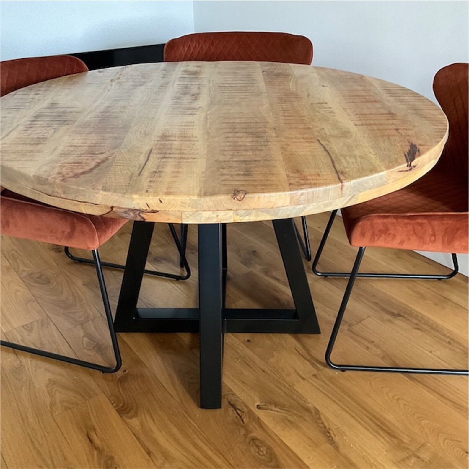 Ida Luxury Round Solid Mango Wood Industrial Dining Table With - Etsy