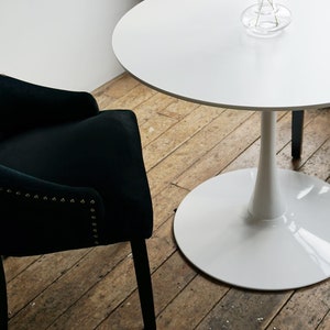 Bella White Round Dining Table With White Gloss Base and Stem With a ...