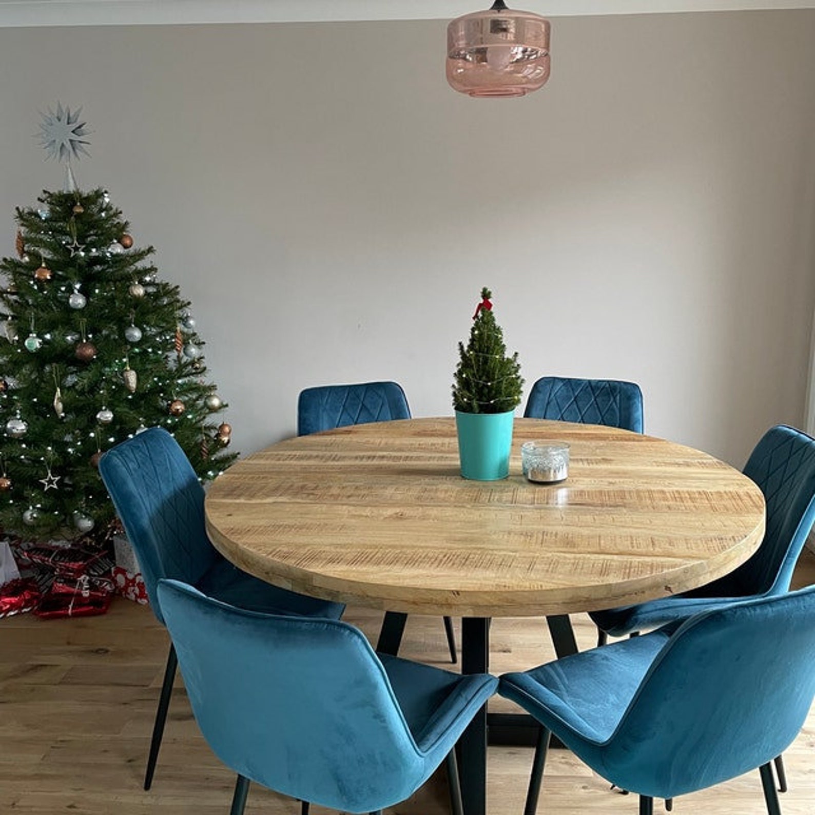 Ida Luxury Round Solid Mango Wood Industrial Dining Table - Etsy UK