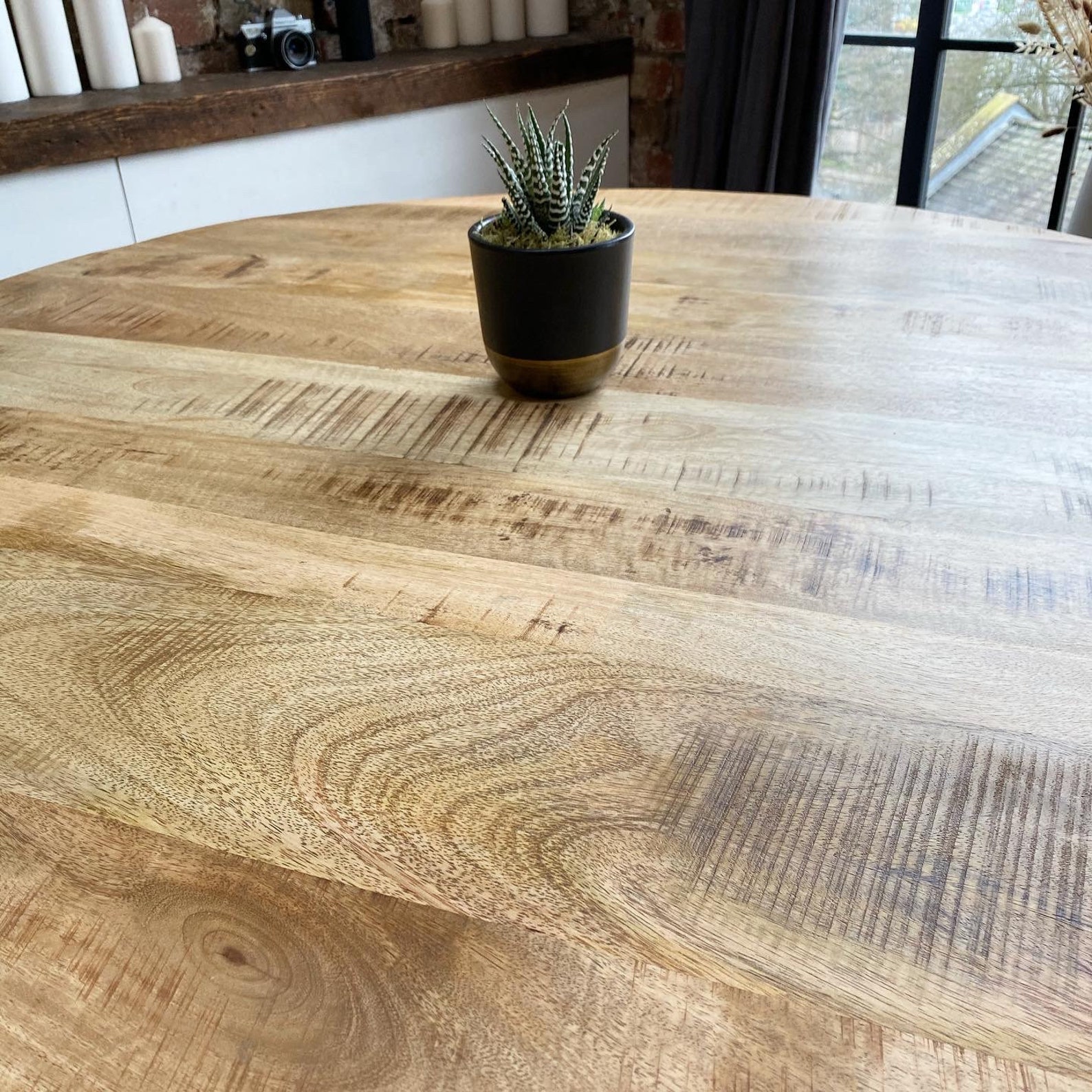 Ida Luxury Round Solid Mango Wood Industrial Dining Table - Etsy UK