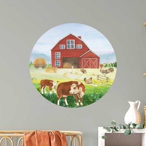 Watercolor Farm Animals Nursery Wall Decal. Farm Round Removable Vinyl ...