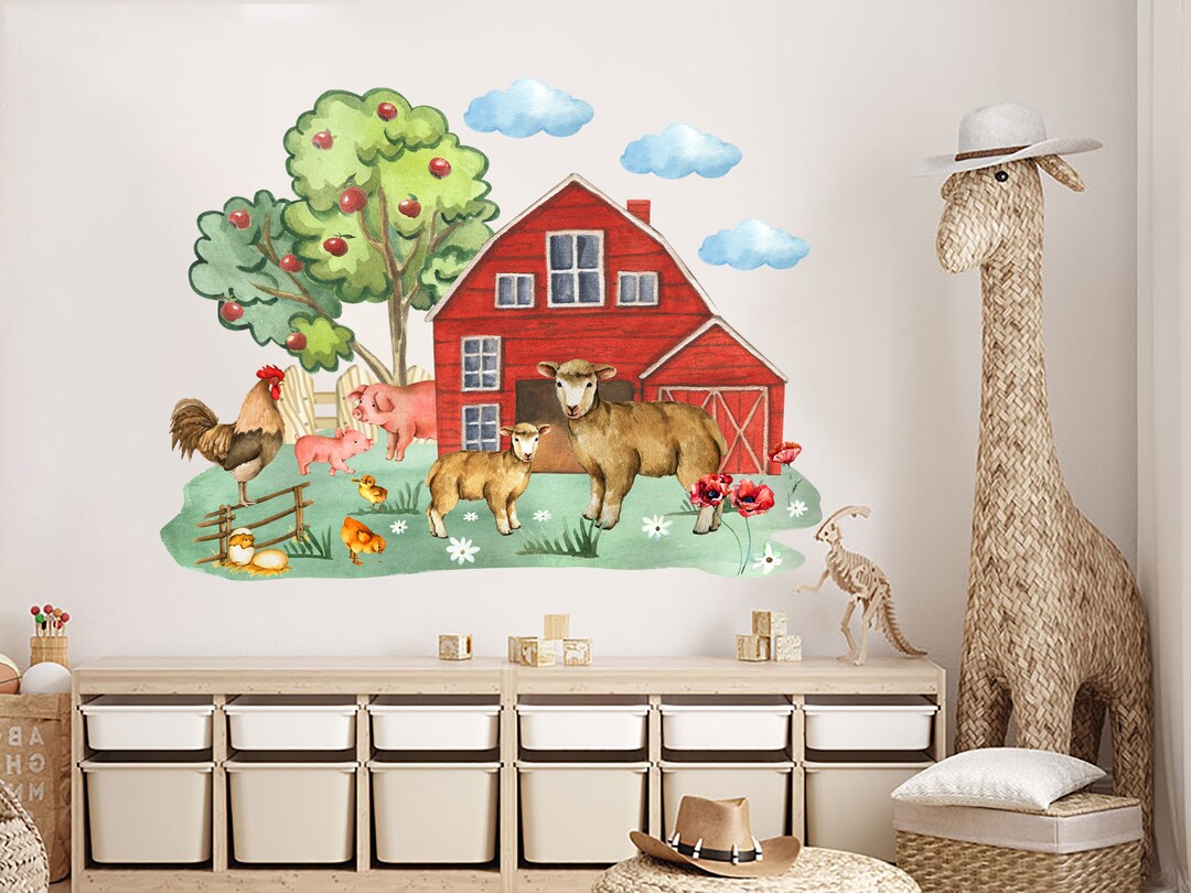 Farm Watercolor Wall Sticker for Baby Kids Room. Farm Vinyl Murals ...