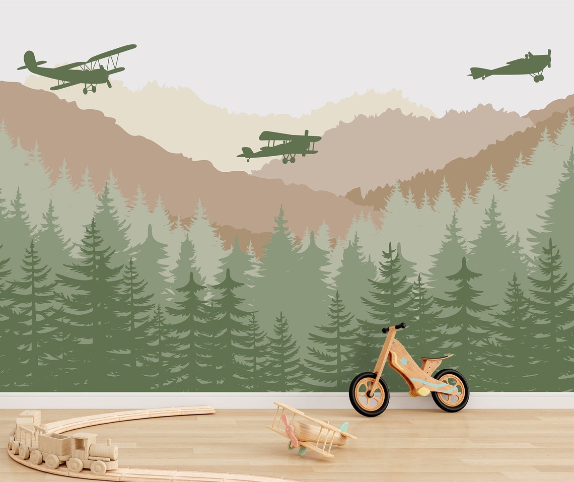 Planes Wallpaper for Boys Room Removable. Mountains Wallpaper PVC FREE ...