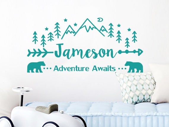 Adventure Awaits Wall Decal. Mountains and Pine Vinyl | Etsy