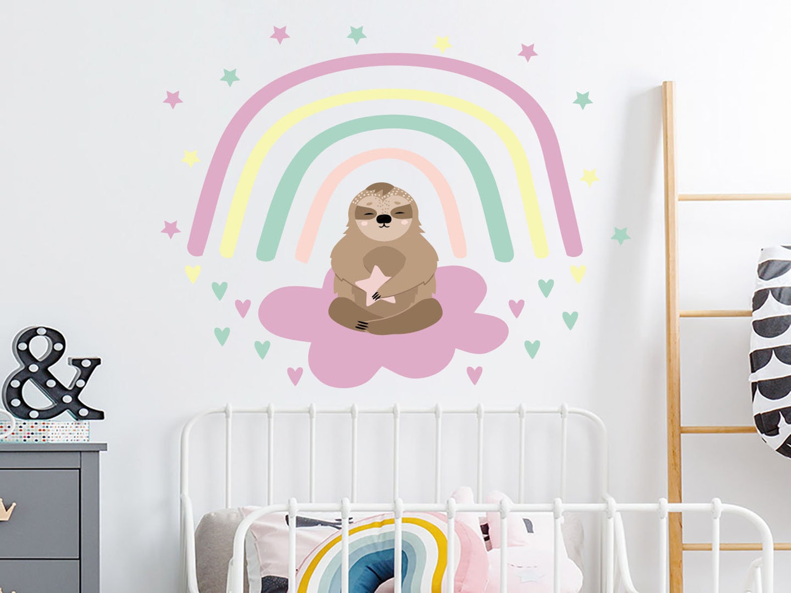 Sloth Wall Decal Pastel Rainbow Vinyl Sticker Rainbow With Etsy