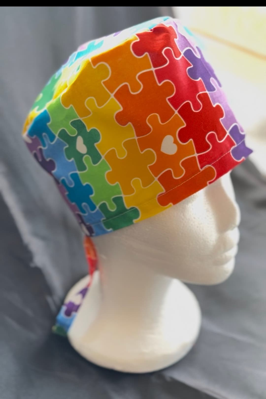 Autism Awareness Surgical Scrub Hat Puzzle Pieces Rainbow Pattern Scrub ...