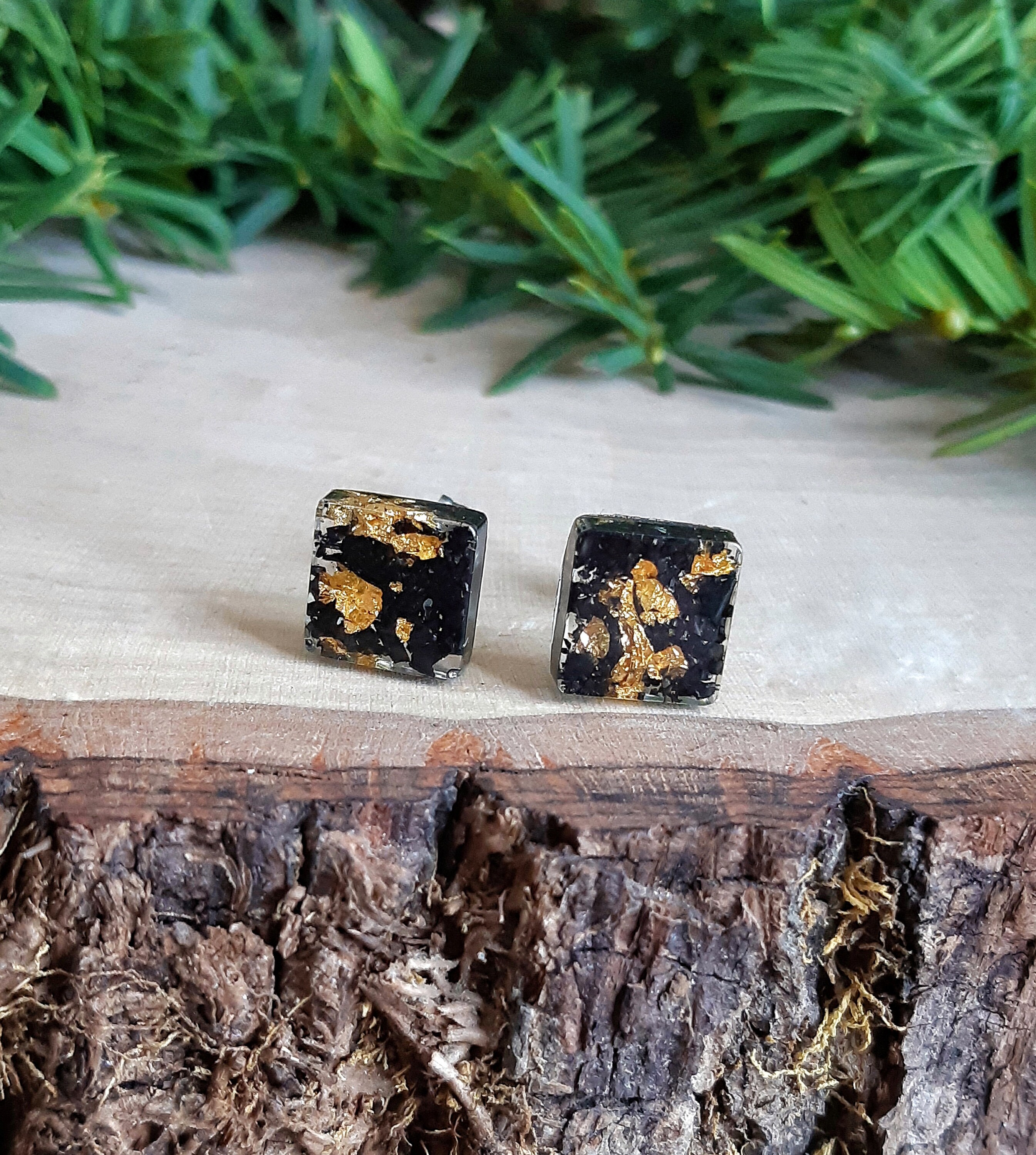 Elite Shungite and 24k Yellow Gold Leaf china Resin Earrings - Etsy