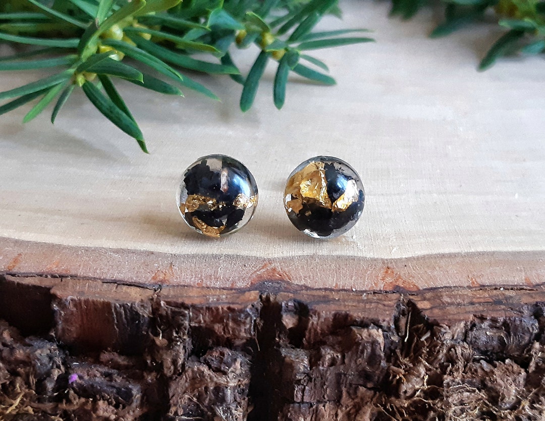 Elite Shungite and 24k Yellow Gold Leaf (china) Resin Earrings / Nobel ...