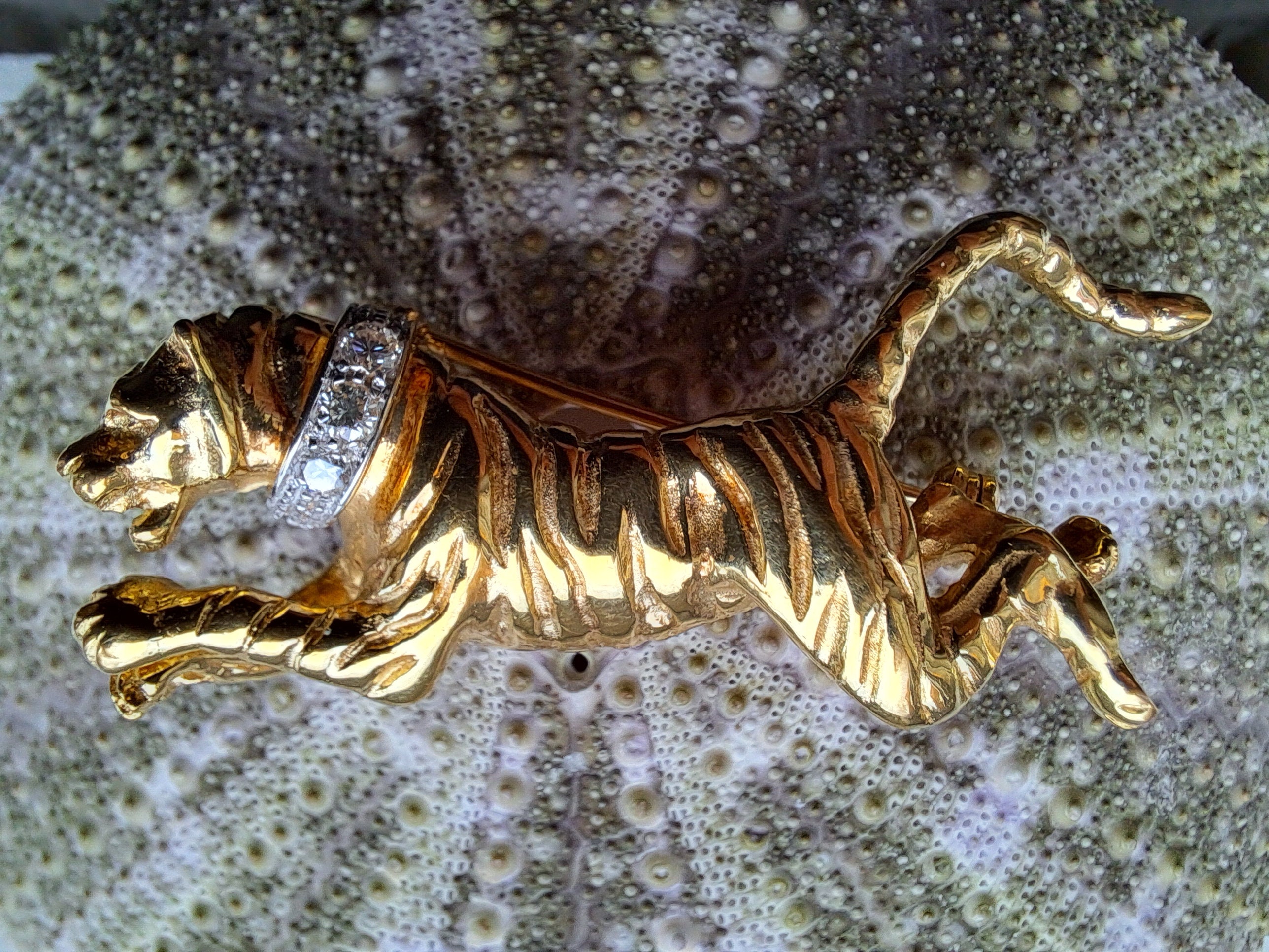 Vintage 9ct Gold & Diamond Tiger Brooch - Etsy