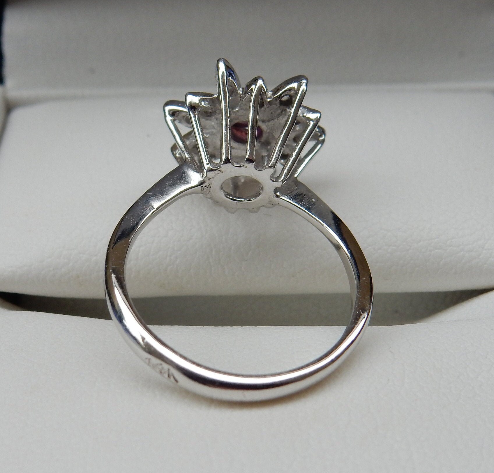 14ct / 14k White Gold Ruby and Rose Diamond Flower Ring - Etsy UK