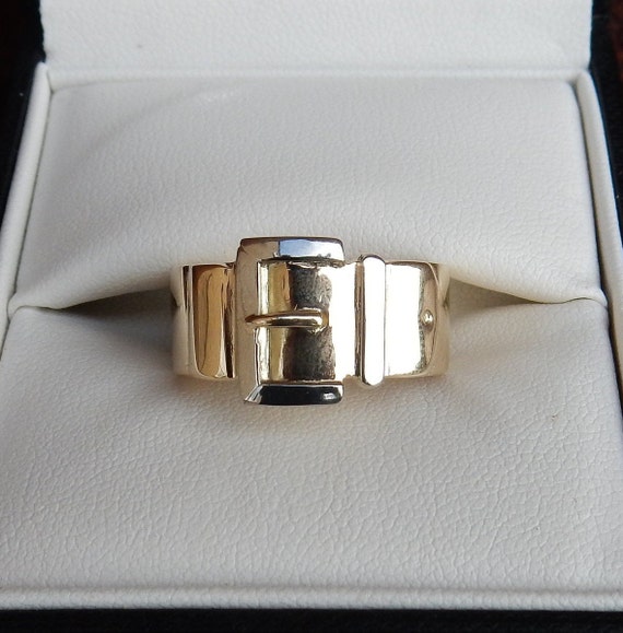 Vintage 9ct / 9k Gold Mans Buckle Ring, 1972 Hallmark. - Gem