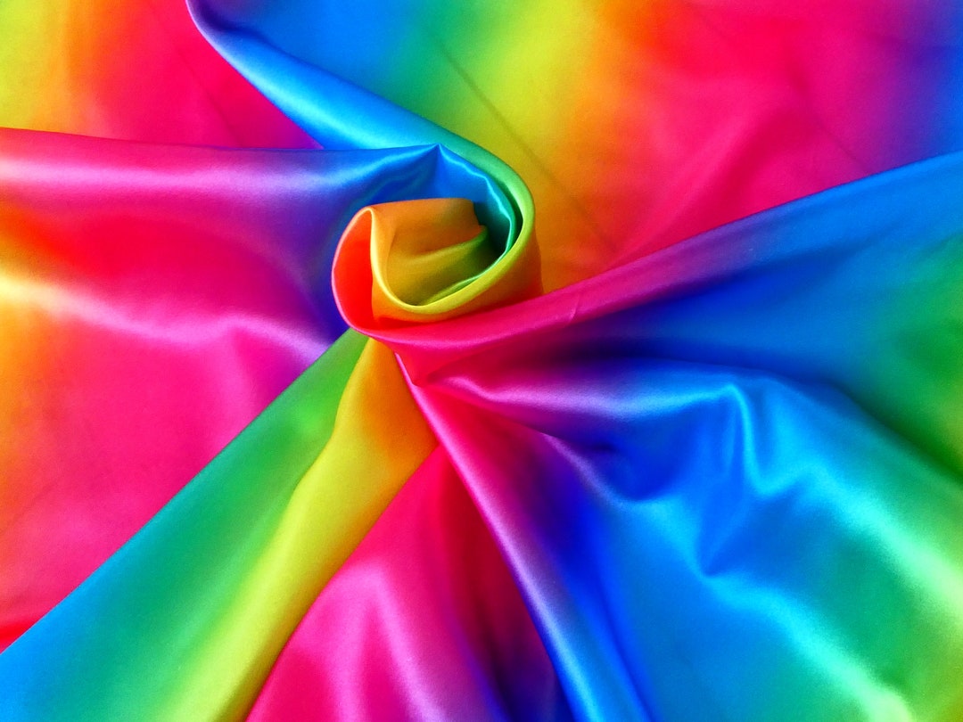 Bright Rainbow Satin Fabric - Etsy UK