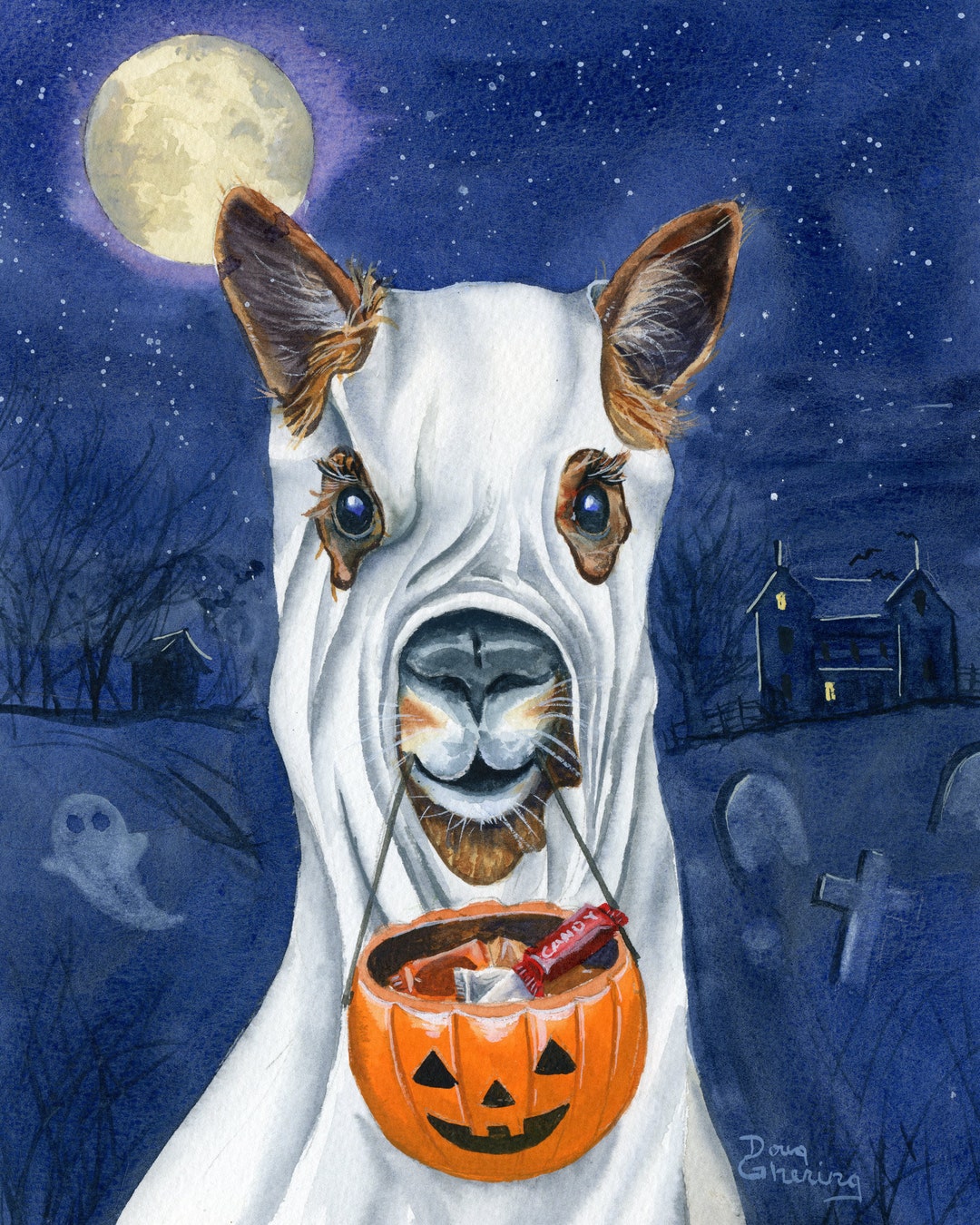 Halloween Llama Ghost Costume Print: Trick or Treat Art (digital ...