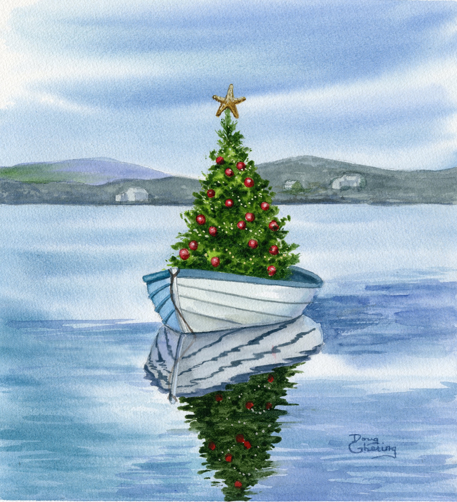 Floating Christmas Tree Giclee Art Print of Row Boat With a - Etsy