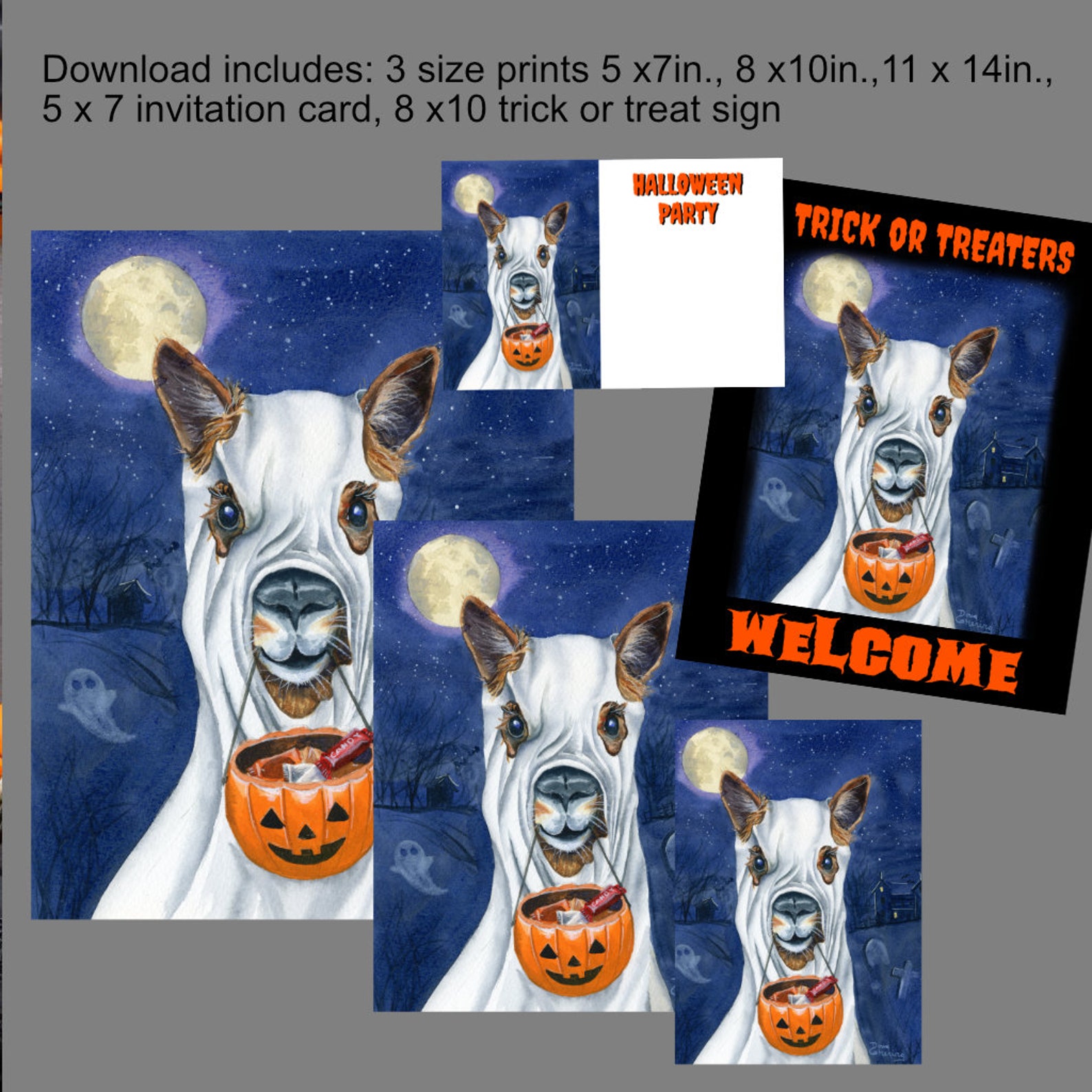 Halloween Llama Ghost Costume Print: Trick or Treat Art (digital ...