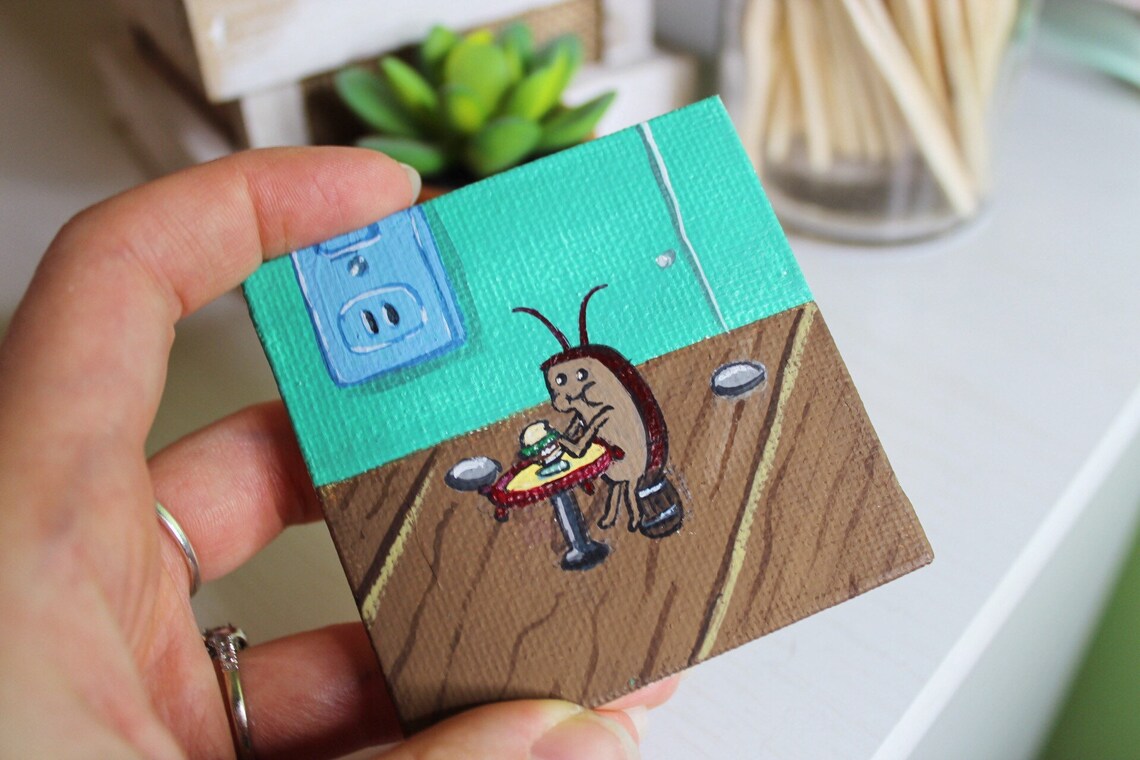 Spongebob Cockroach Eating a Krabby Patty Painting - Etsy