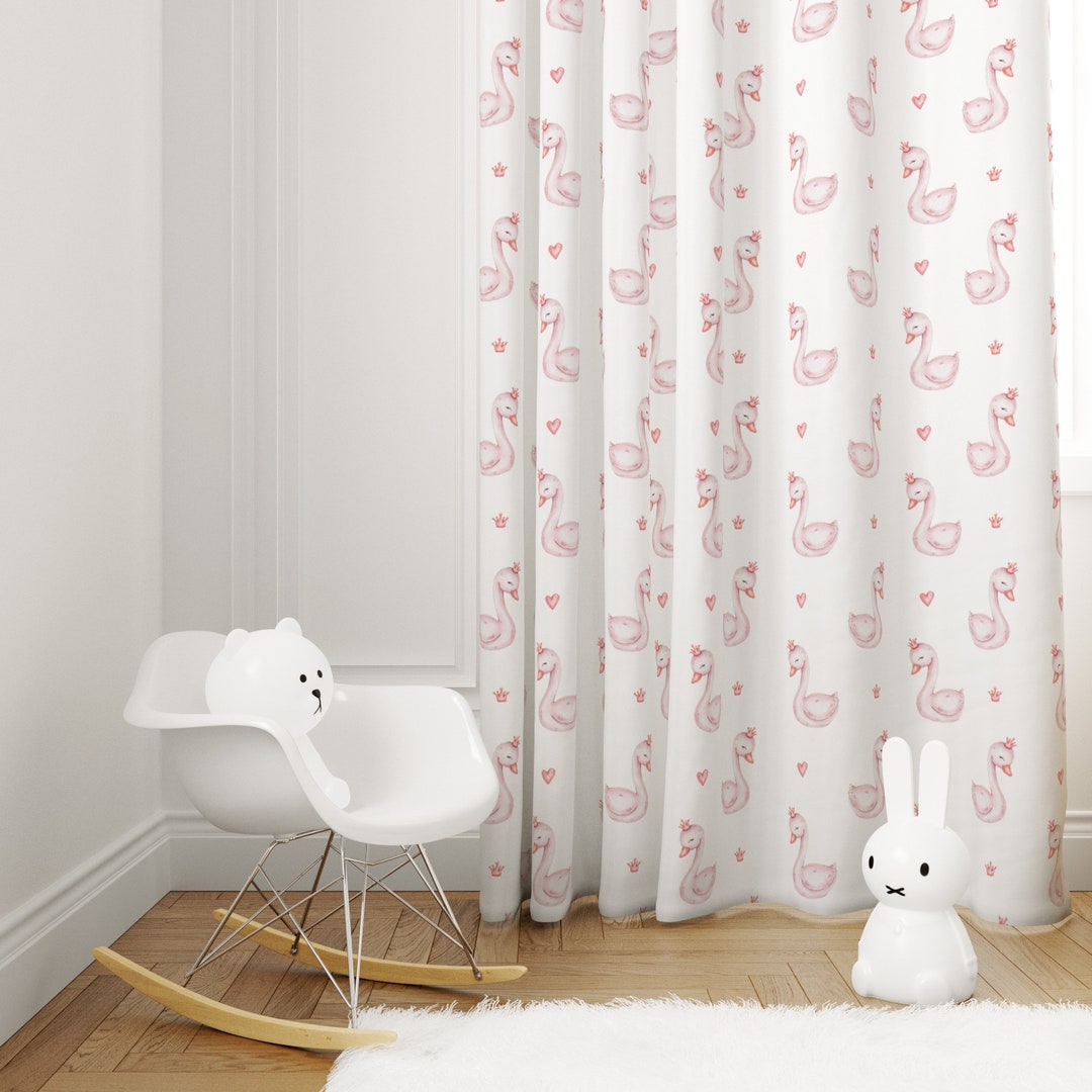 Baby Pink Swan Curtains, Swan Nursery Curtains - Add on Blackout ...