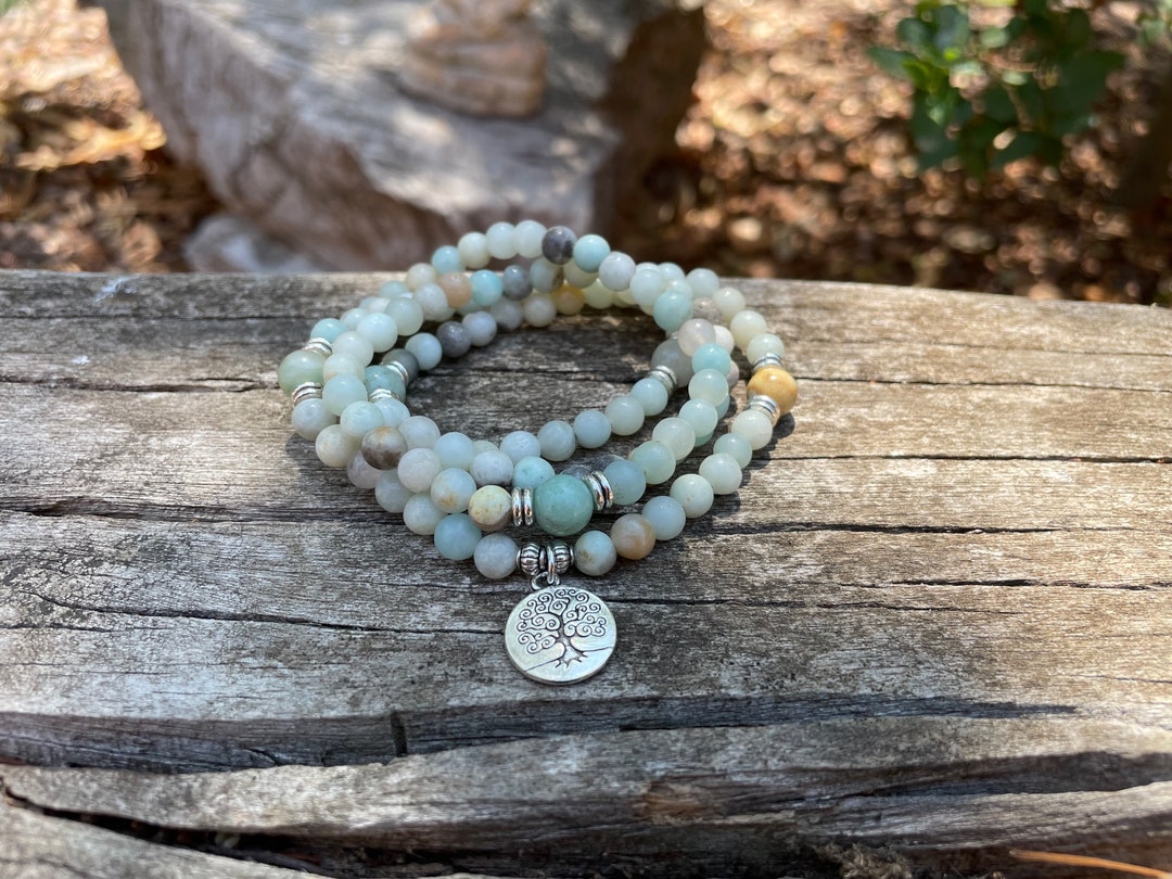 Mala Bracelet With 108 Amazonite Beads and Tree of Life Symbol - Etsy