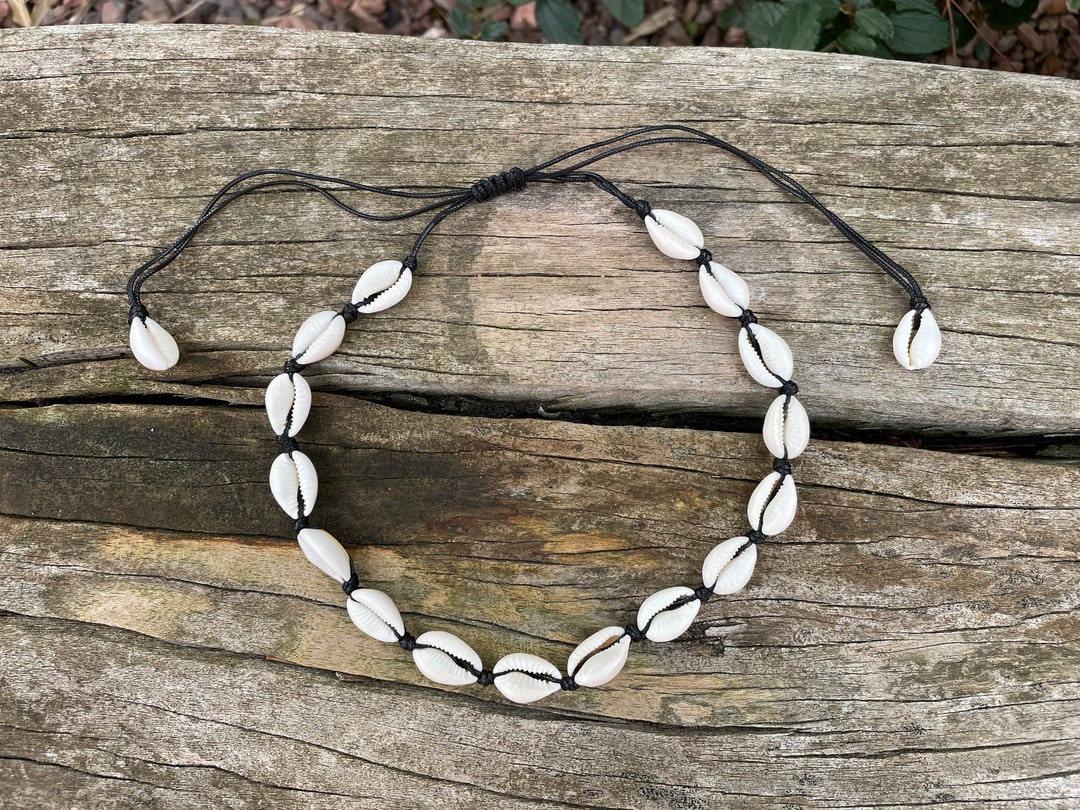 Black Necklace in Natural Beige Cowrie Shells, Made in France - Etsy UK