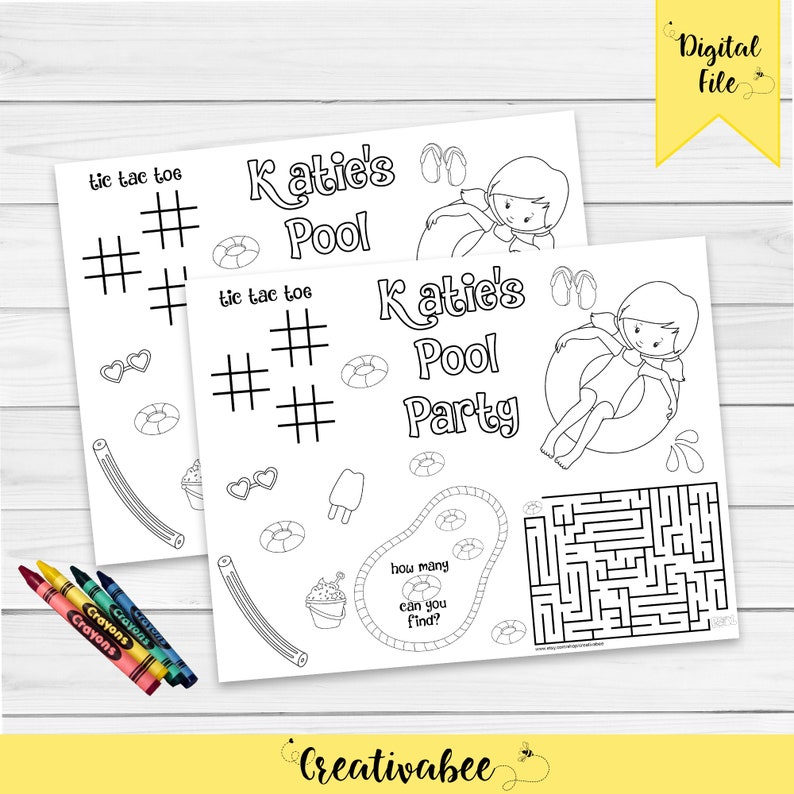 Pool Birthday Party Printable Activity Summer Activity Sheet for Kids ...