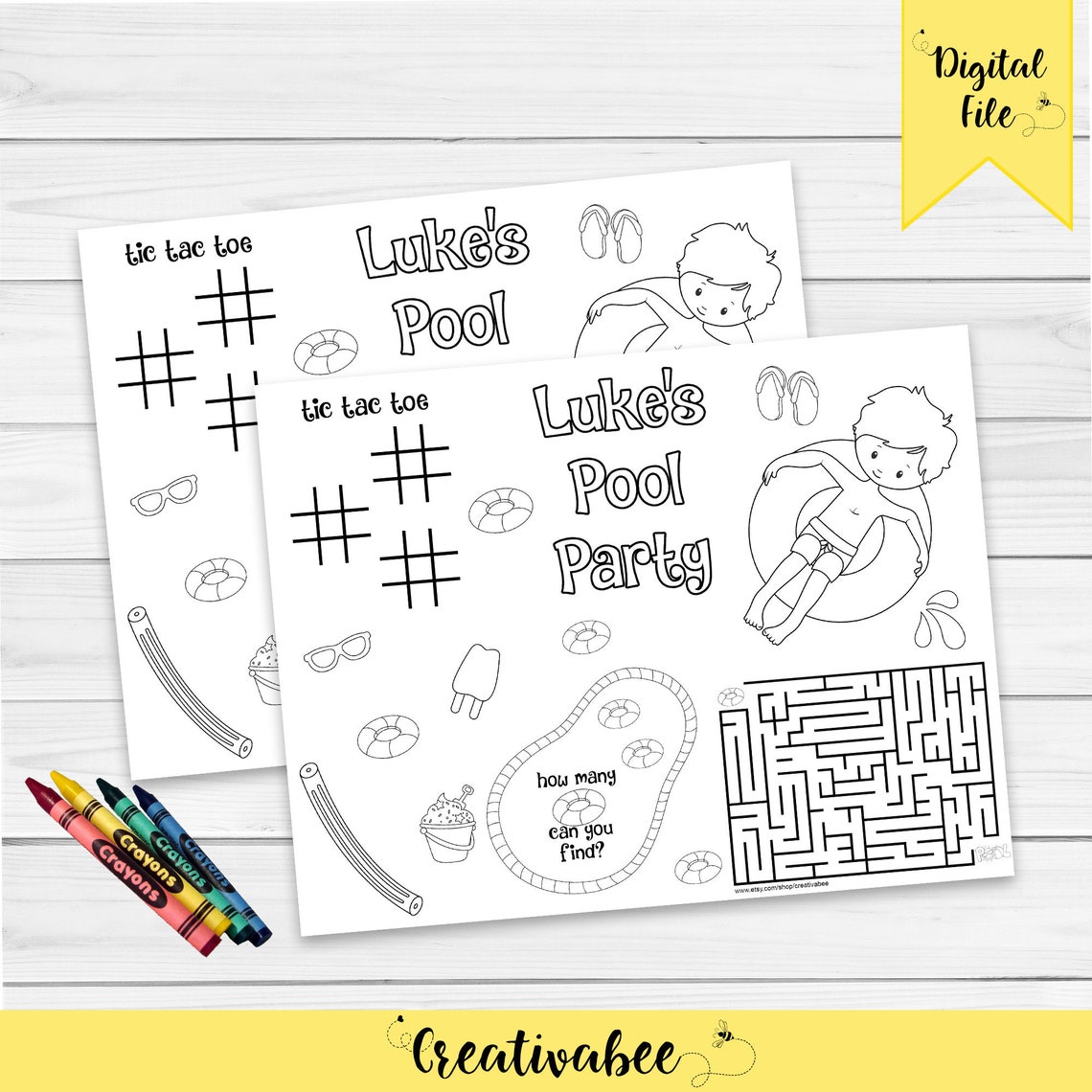 Pool Birthday Party Printable Activity Summer Activity Sheet for Kids ...