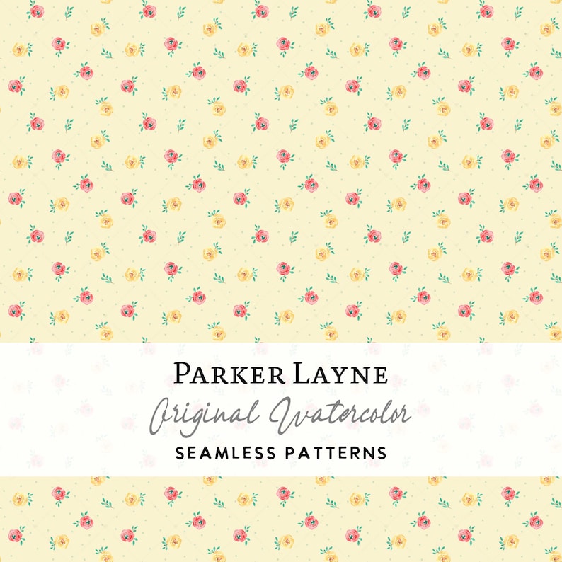 Butter Yellow Country Floral Seamless Pattern, Red Roses Hand-painted ...