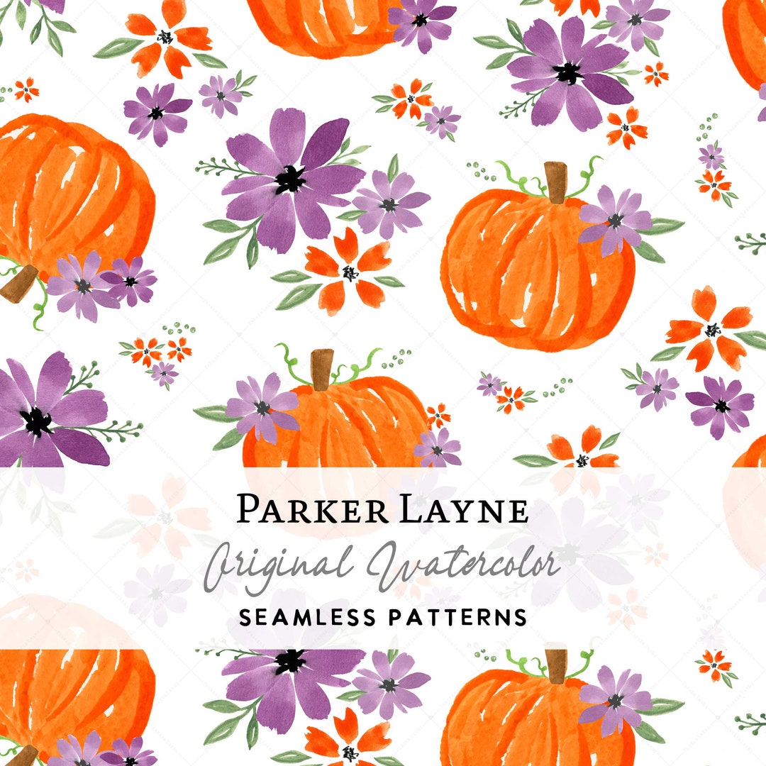 Watercolor Floral Pumpkin Patch Seamless Pattern, Bright Boho Halloween ...
