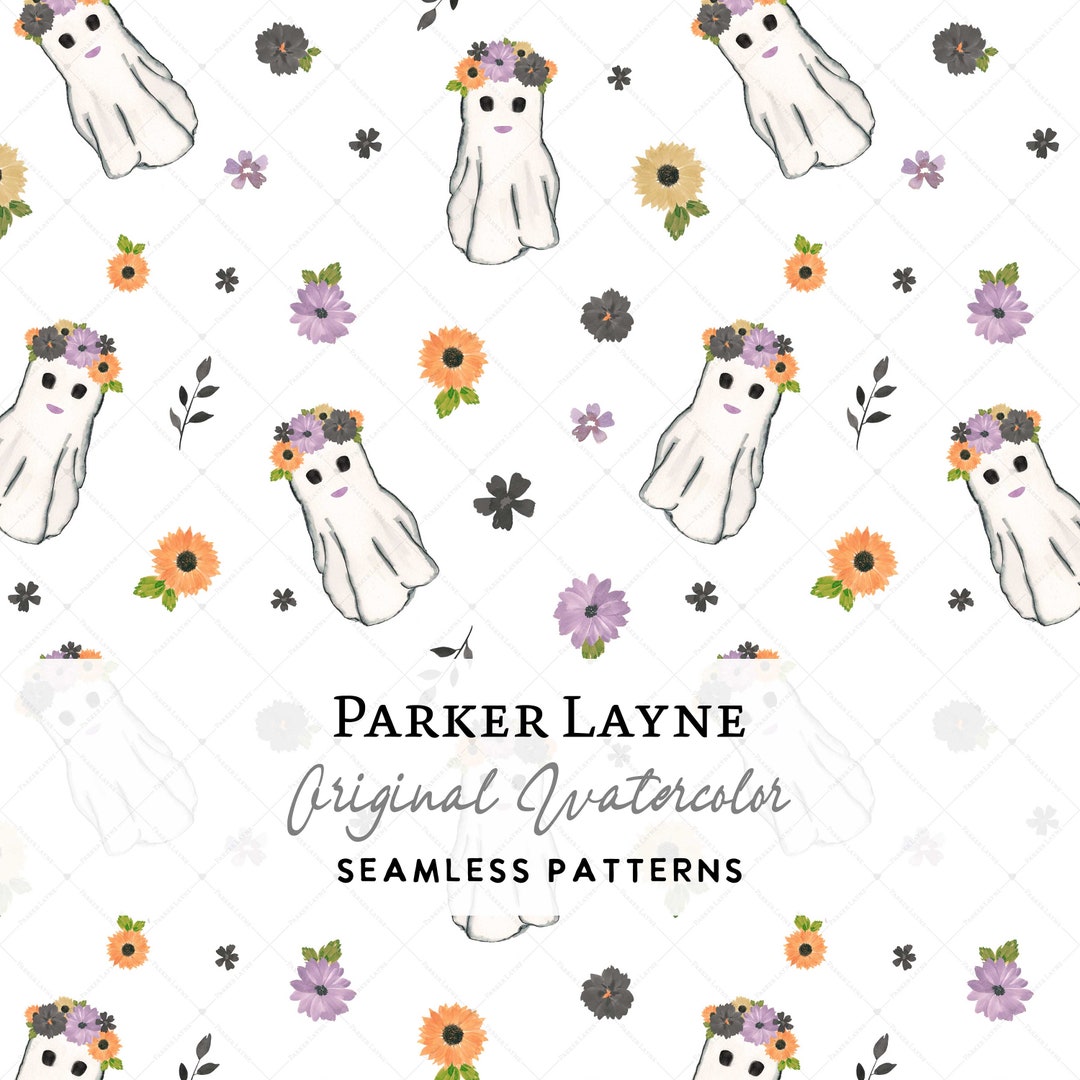 Retro Daisy Ghost Seamless Pattern: Watercolor Halloween Design ...